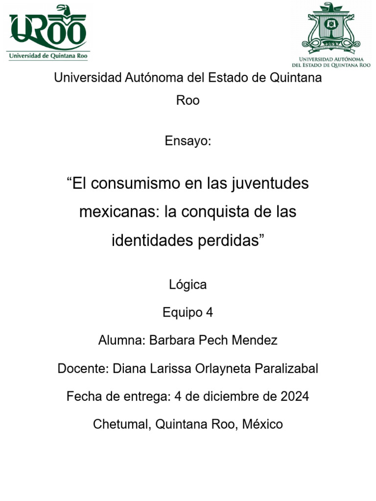 El Consumismo en Las Juventudes Mexicanas_Barbara Pech Mendez | PDF | Consumismo | Consumo ...