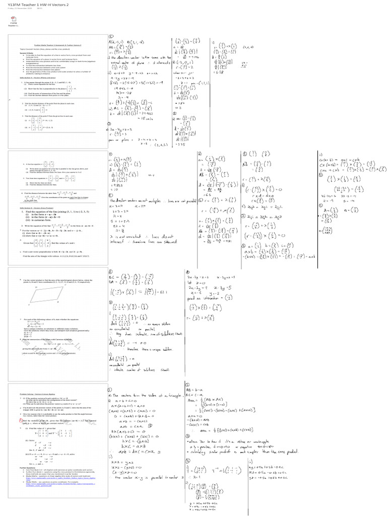 Y13FM Teacher 1 HW-H Vectors 2 Done | PDF