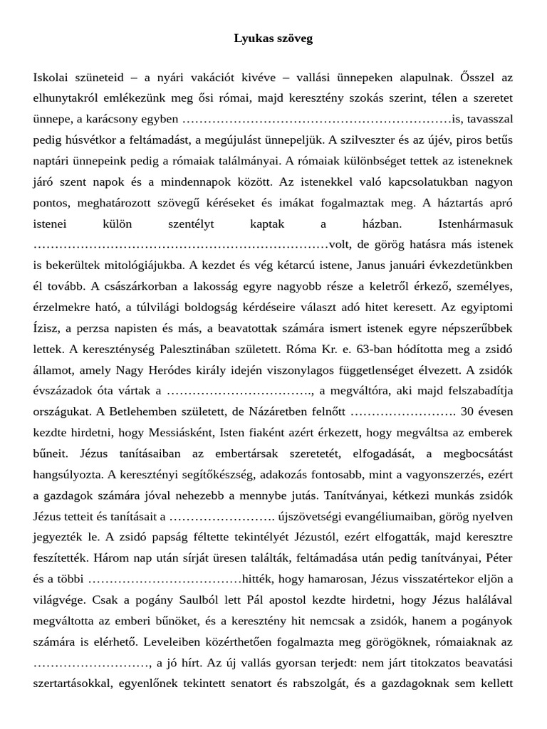 Lyukas Szöveg - Kereszténység | PDF