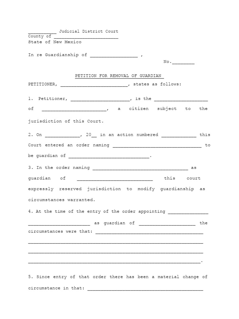 Petition for Guardian Removal in NM | PDF | Legal Guardian | Justice