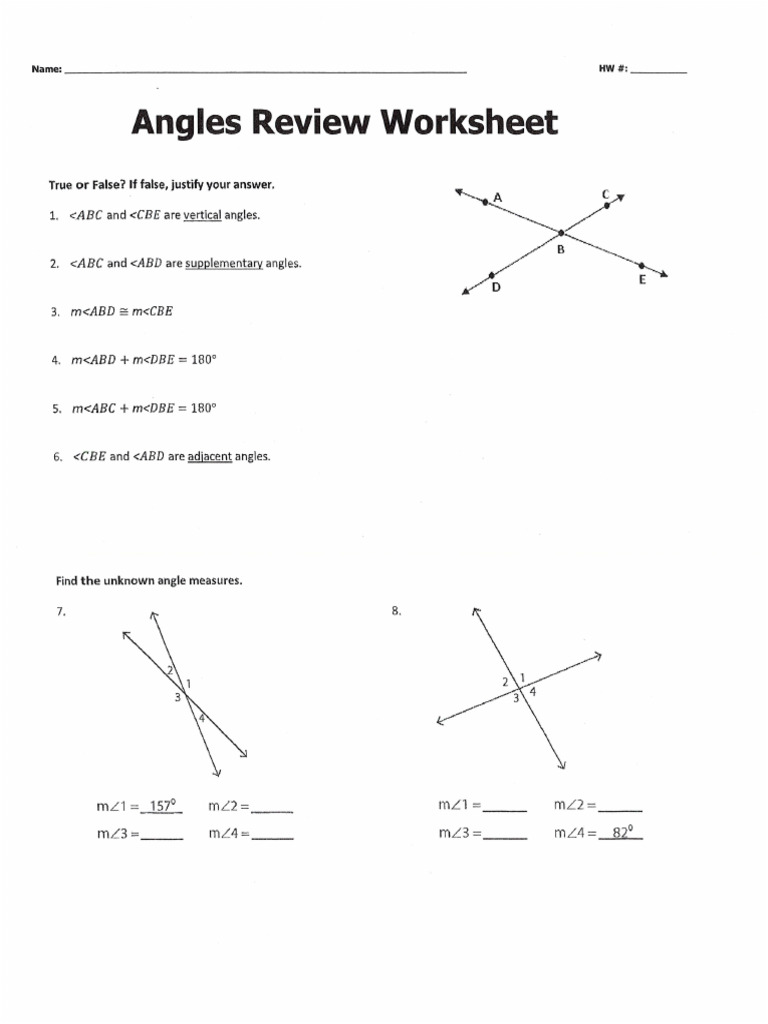 Angles Review Worksheet | PDF