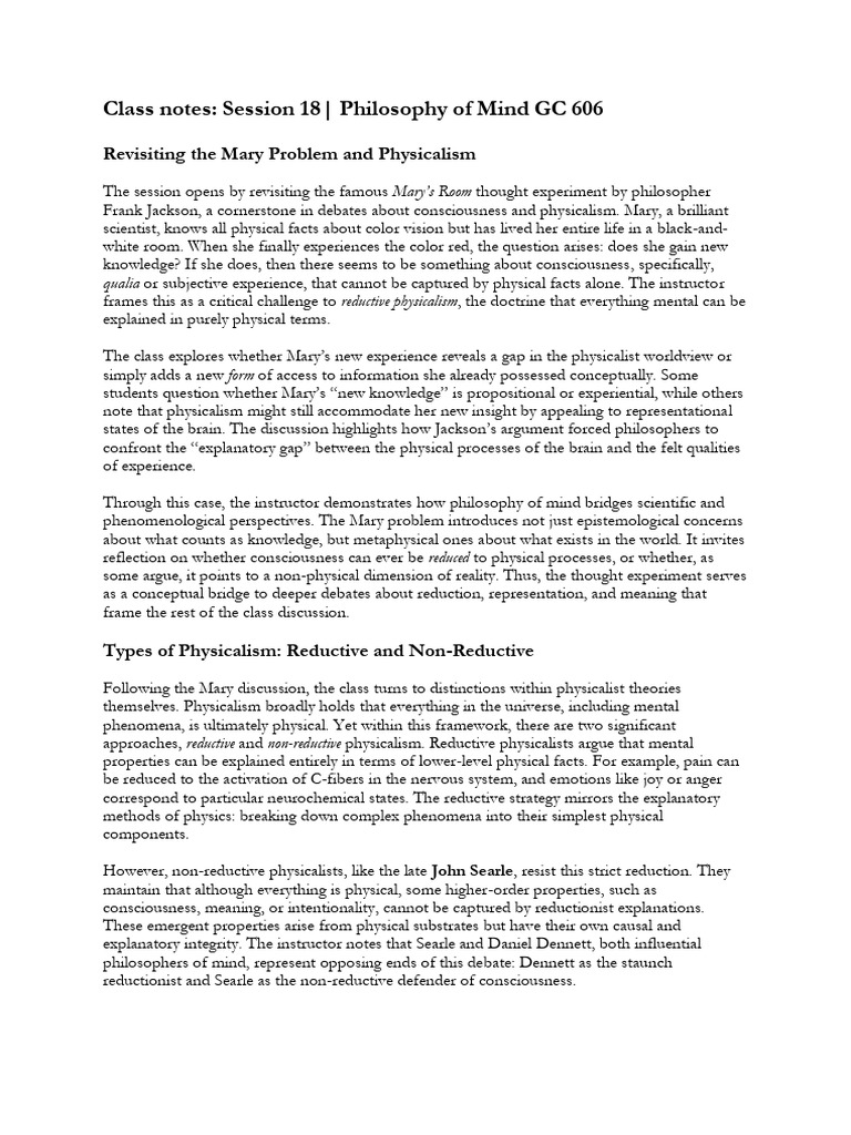 Mary’s Room: Consciousness vs. Physicalism | PDF | Philosophy Of Mind ...