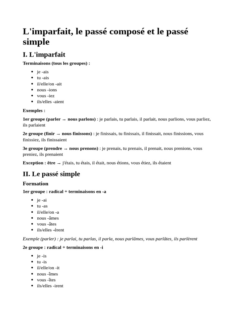 Temps du passé en français : Imparfait, Passé Composé, Passé Simple ...