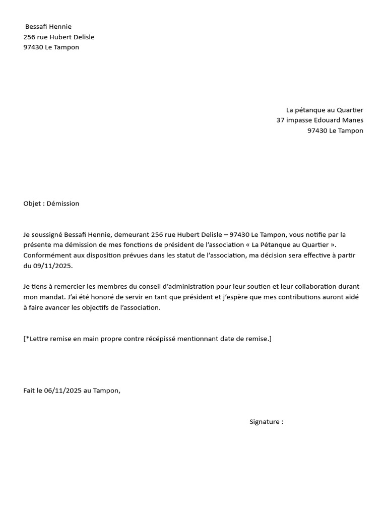 Démission de Bessafi Hennie, Président | PDF