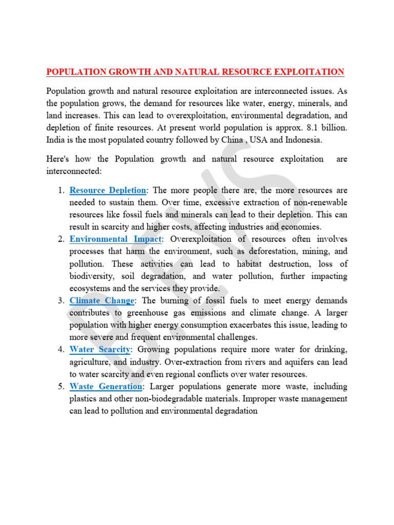 Population Growth and Resource Impact | PDF | Climate Change ...
