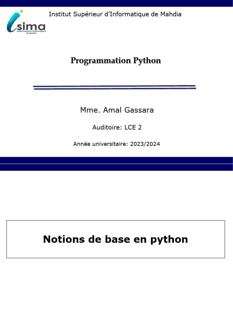 Chapitre_1 (V2) | PDF | Python (Langage de programmation) | Structure ...