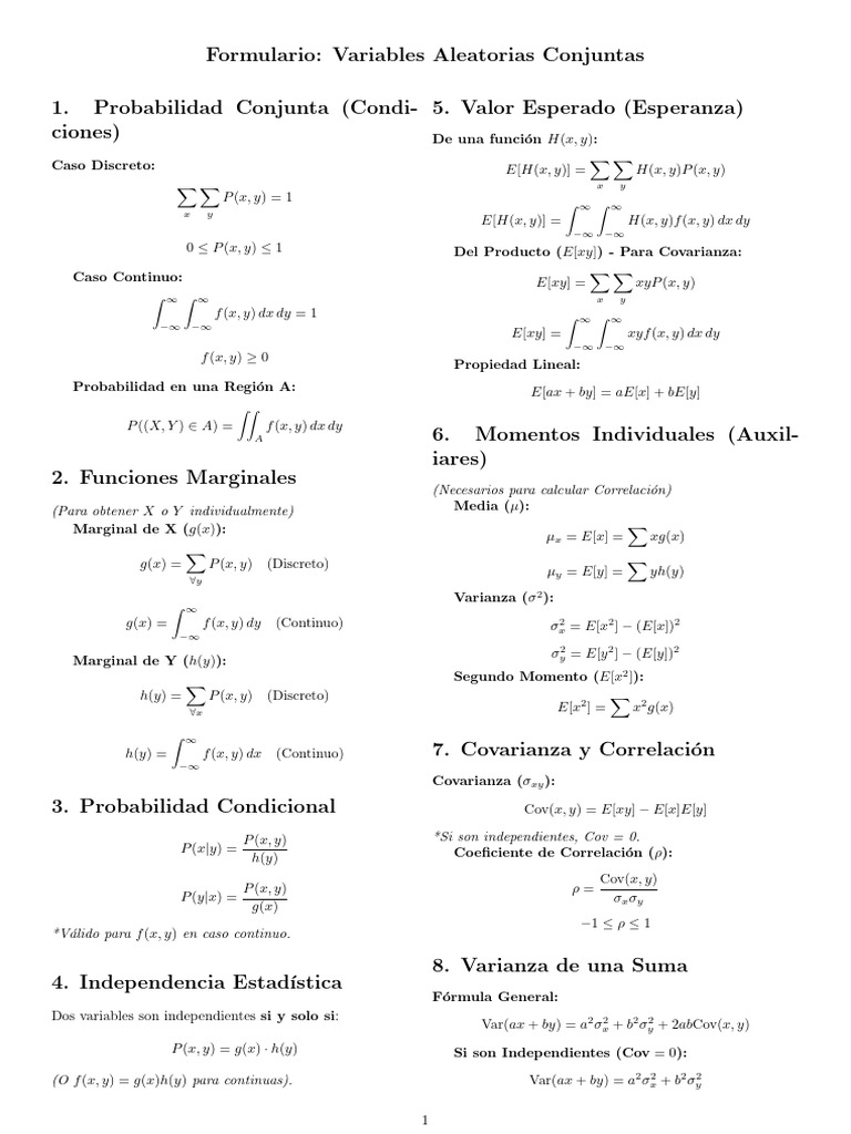 Formulario Tercer Examen Probabilidad | PDF | Covarianza | Probabilidad