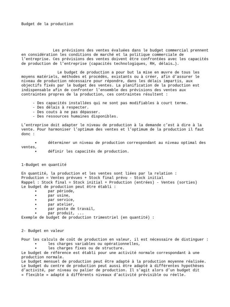 Budget de production et écarts économiques | PDF | Offre et demande ...