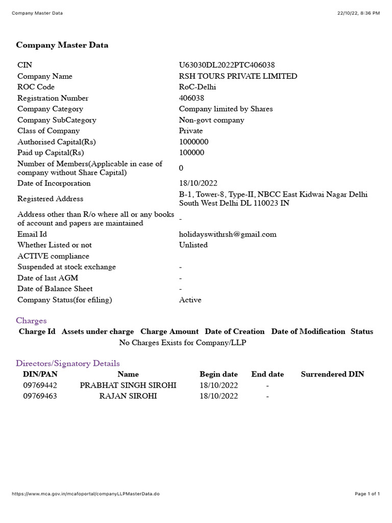 Company Master Data- RSH Tours | PDF