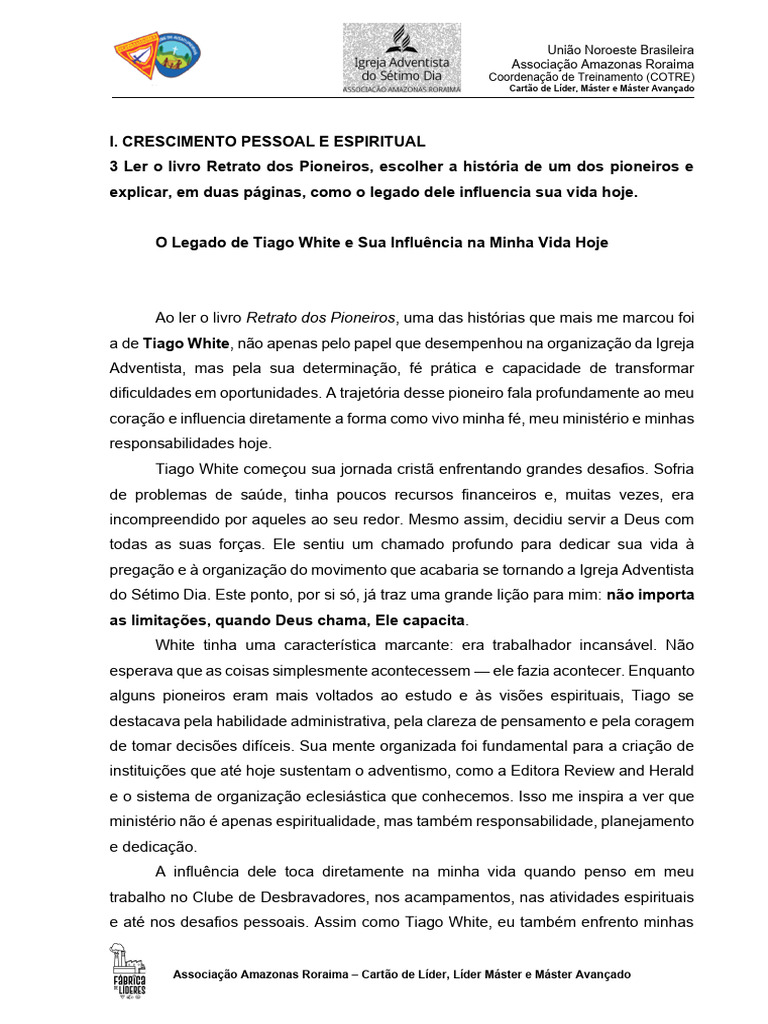 Legado de Tiago White na Fé Adventista | PDF | Igreja Adventista do ...