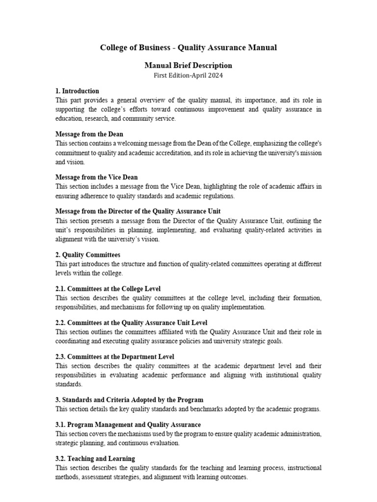 COB Quality Assurance Manual | PDF