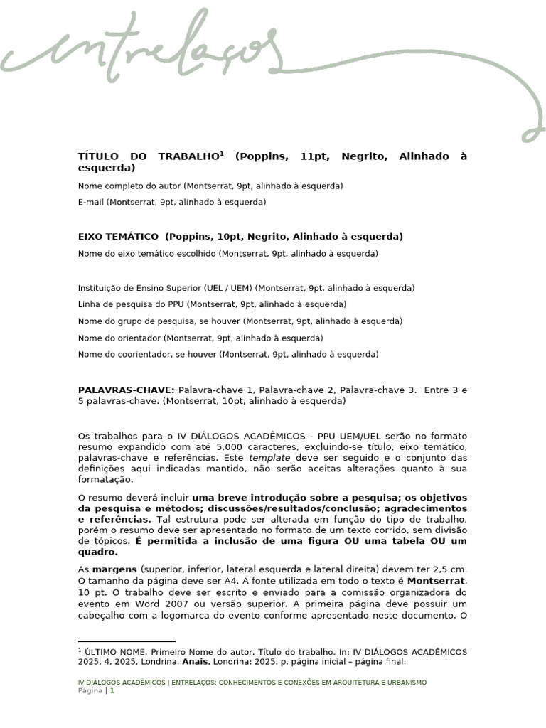 Template para Resumo Expandido PPU | PDF | Abstract (resumo) | Citação