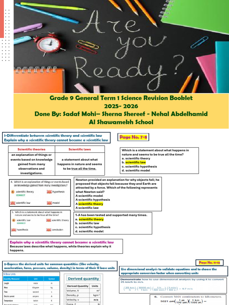 Grade 9 Science Term 1 Revision Guide | PDF | Acceleration | Velocity