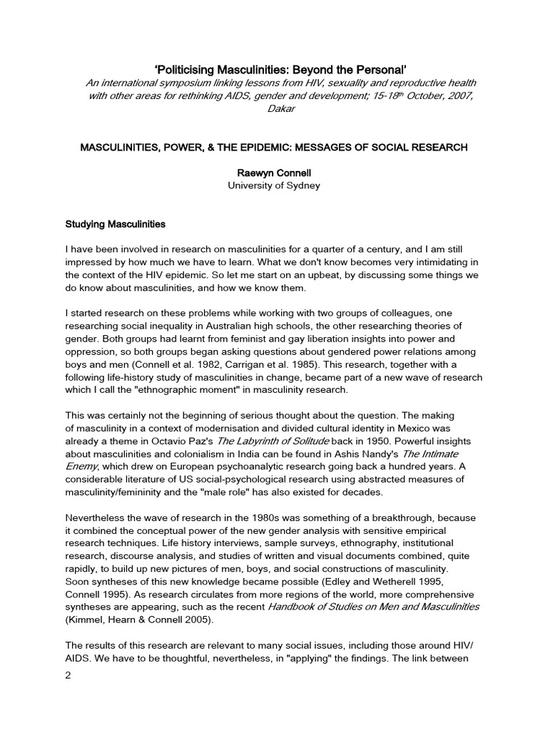 Raewyn Connell Masculinities Power 6 the Epidemic Messages of Social ...