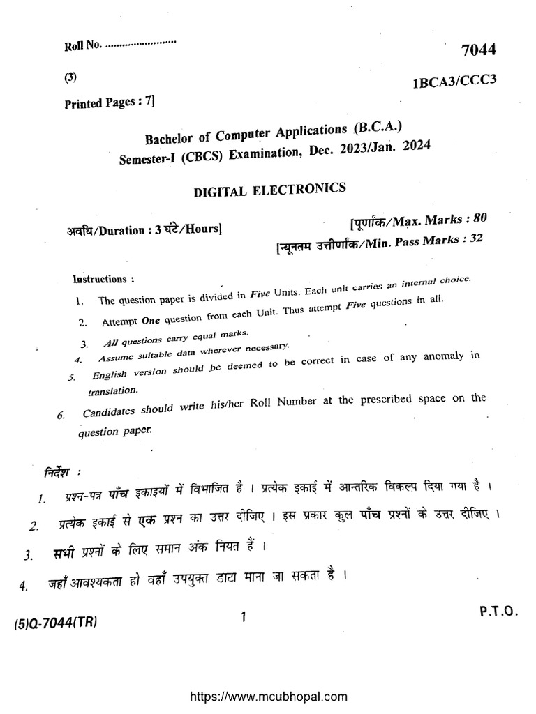 Bca 1 Sem Digital Electronics 7044 Jan 2024 | PDF