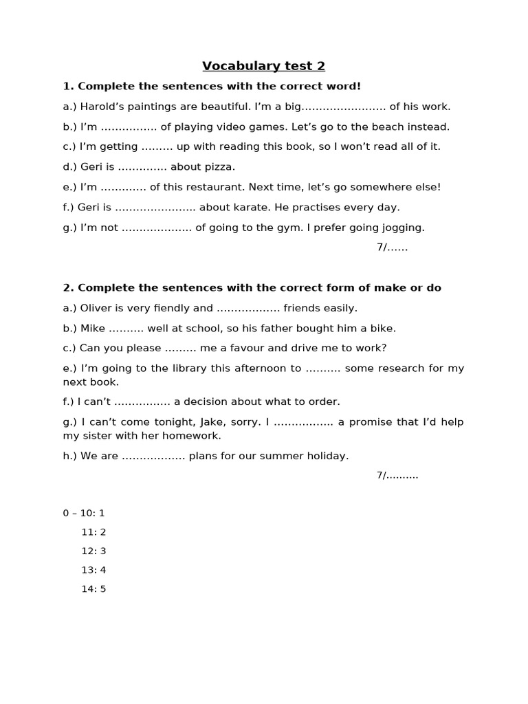 Vocabulary Test 2 | PDF