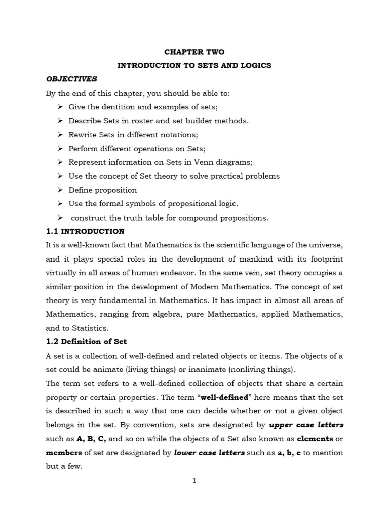 Ch 02 Introduction to Sets and Logic | PDF | Set (Mathematics ...