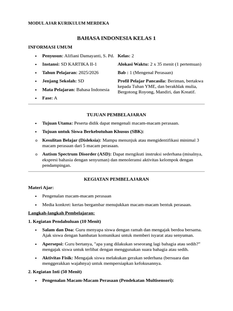 RPP (MODUL AJAR) INKLUSI Kls 2 | PDF