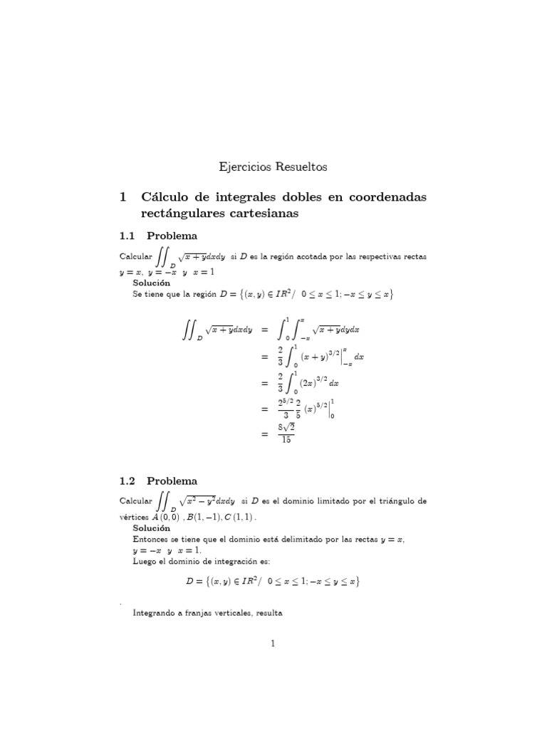 Ejercicios de Integrales Dobles Resueltos | PDF | Integral | Análisis ...