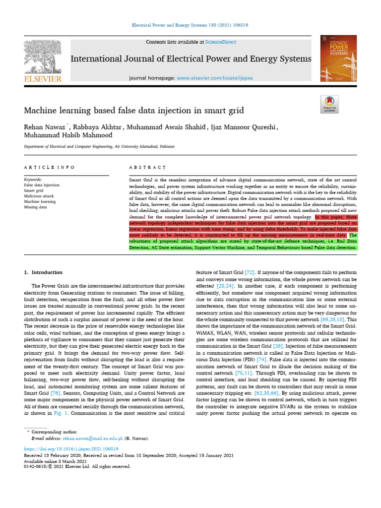 Machine Learning Based False Data Injection in Smart Grid | PDF | Smart ...