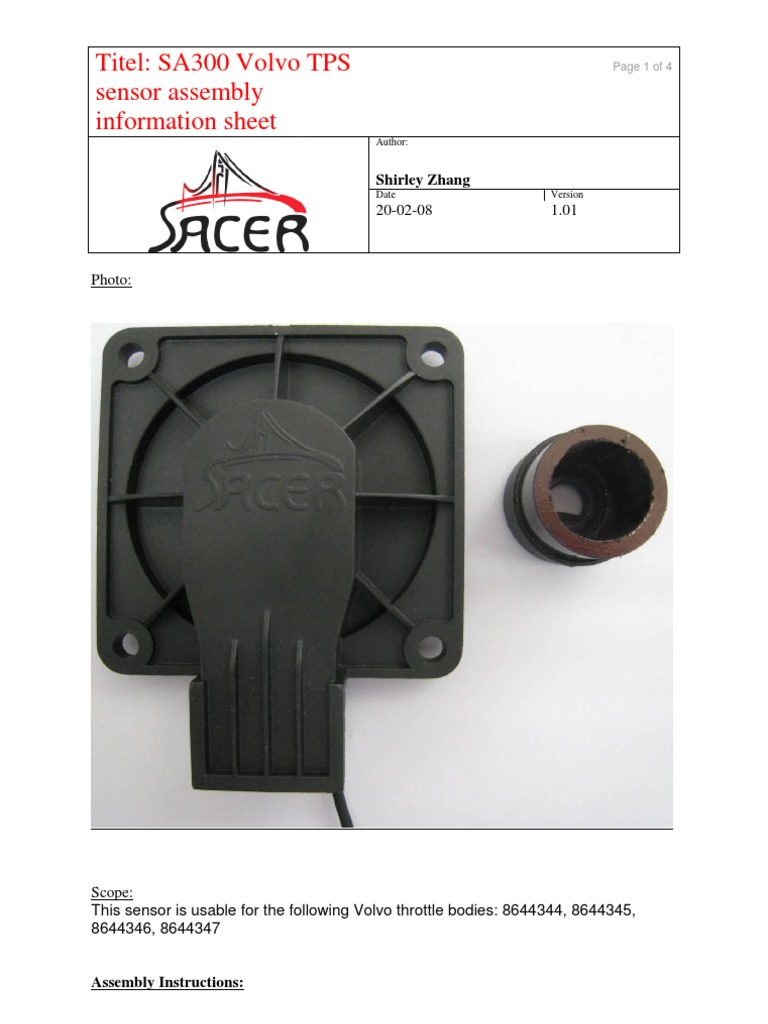 SA300 Customer Assembly Information Sheet | PDF