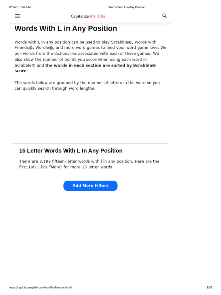Words With L in Any Position | PDF