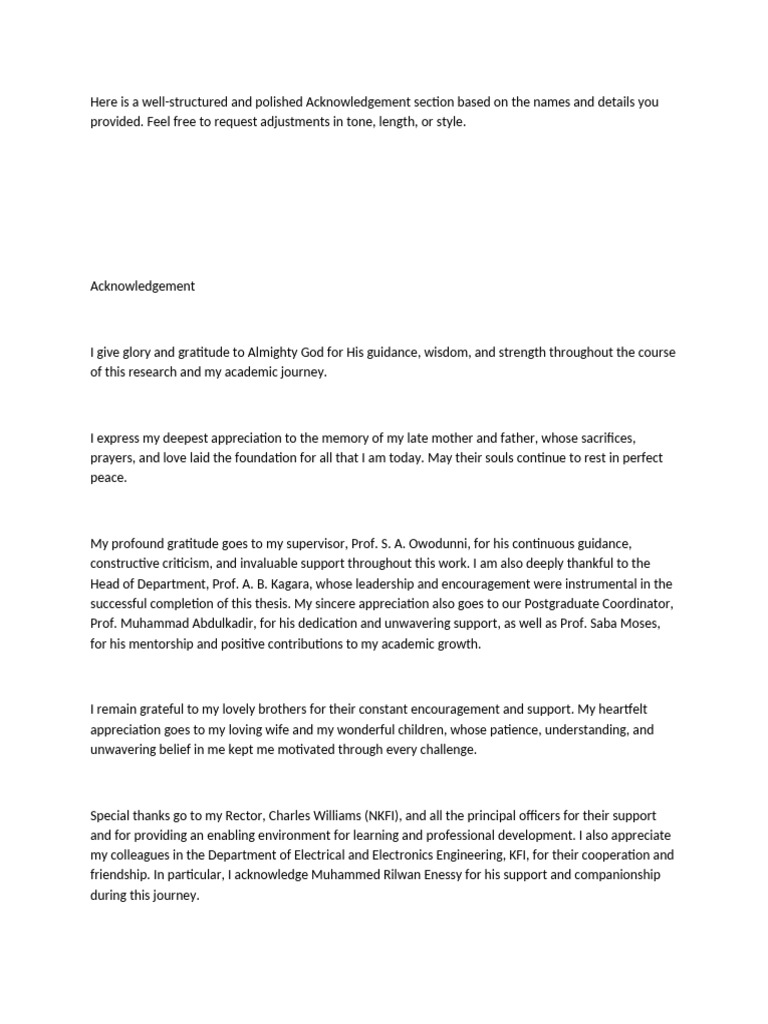 Acknowledgement Section for Thesis | PDF