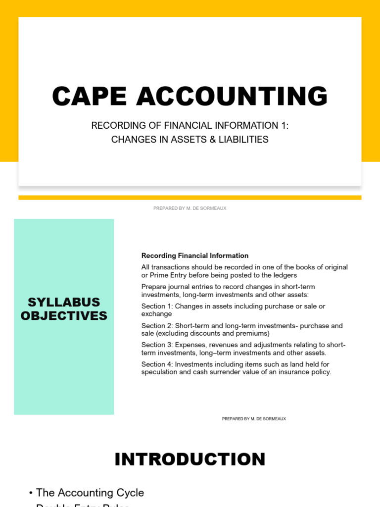 CAPE Accounting: Recording Financial Changes | PDF | Debits And Credits ...