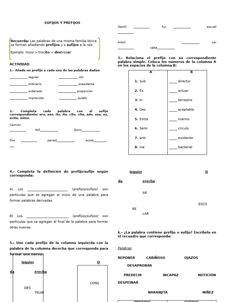 Prefijos Sufijos 3ero | PDF