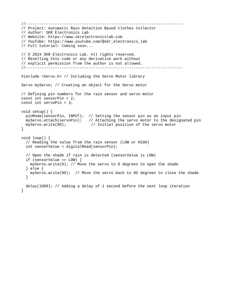Automatic Rain Detection System Code | PDF