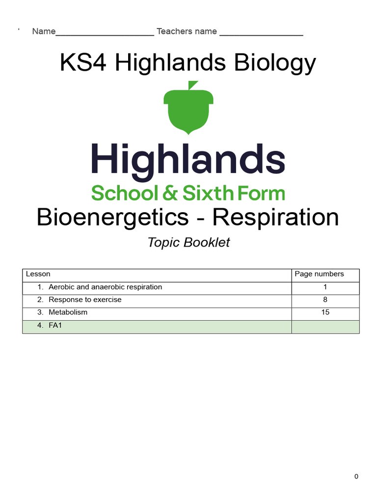 KS4 Bioenergetics - Respiration | PDF | Cellular Respiration | Metabolism