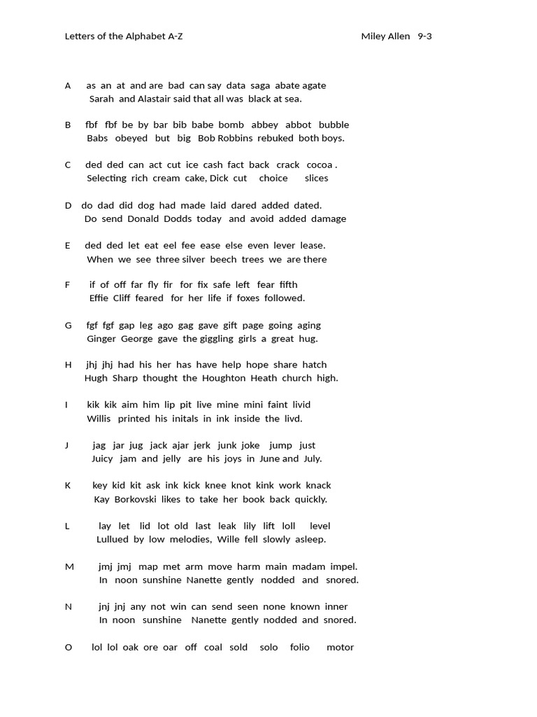 Letters of the Alpahbet a-Z | PDF | Alphabet | Writing