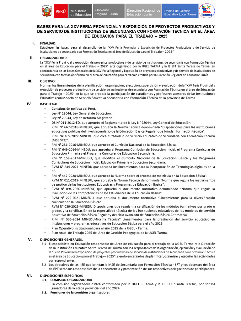 BASES FERIA PROVINCIAL - SFT- 2025- final | PDF | Plan de estudios | Educación de la primera ...