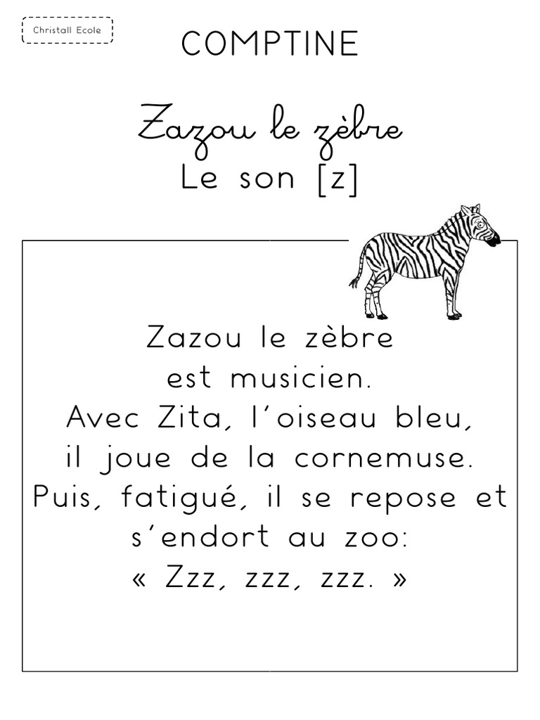 Comptine Zazou le zèbre et le son [z] | PDF