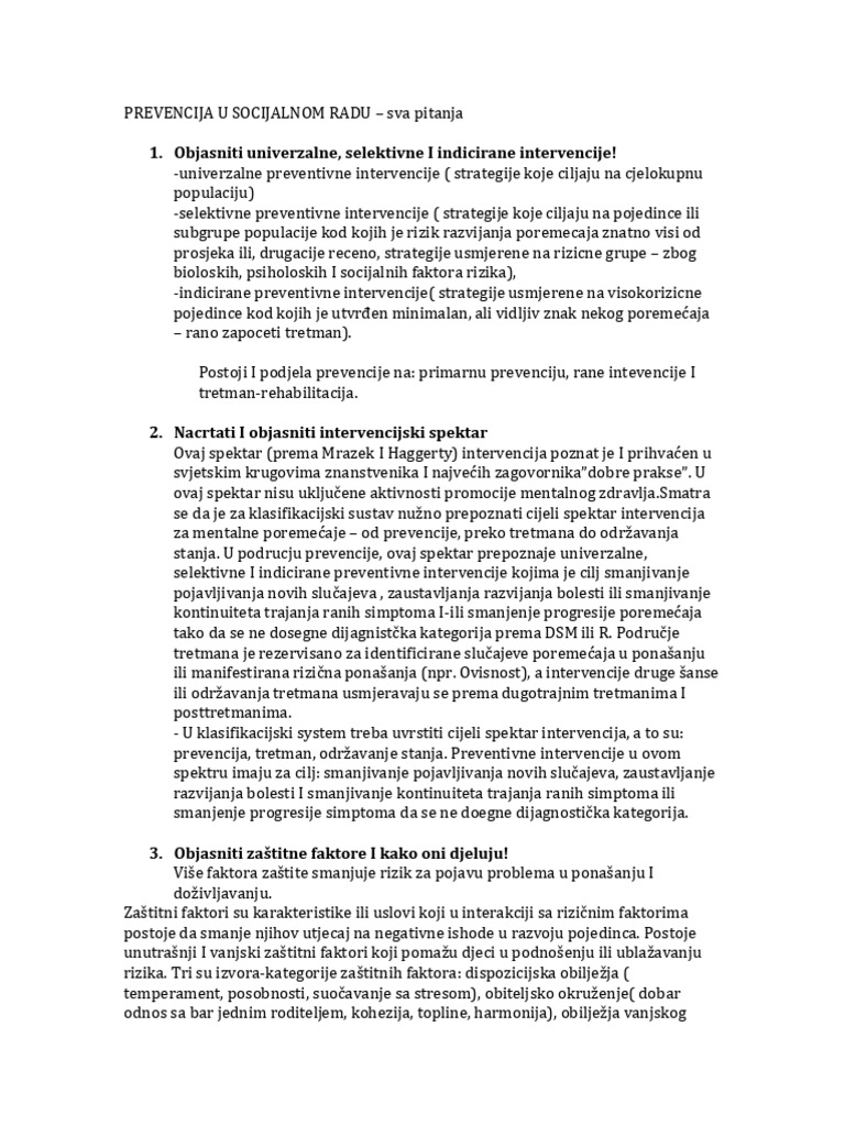 Prevencija u Socijalnom Radu – Sva Pitanja 2025 | PDF