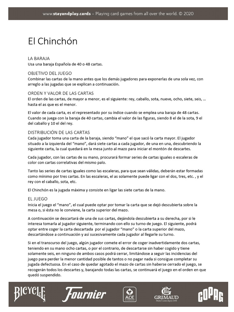El Chinchon Game Rules | PDF | Jugando a las cartas | Dispositivos de juego