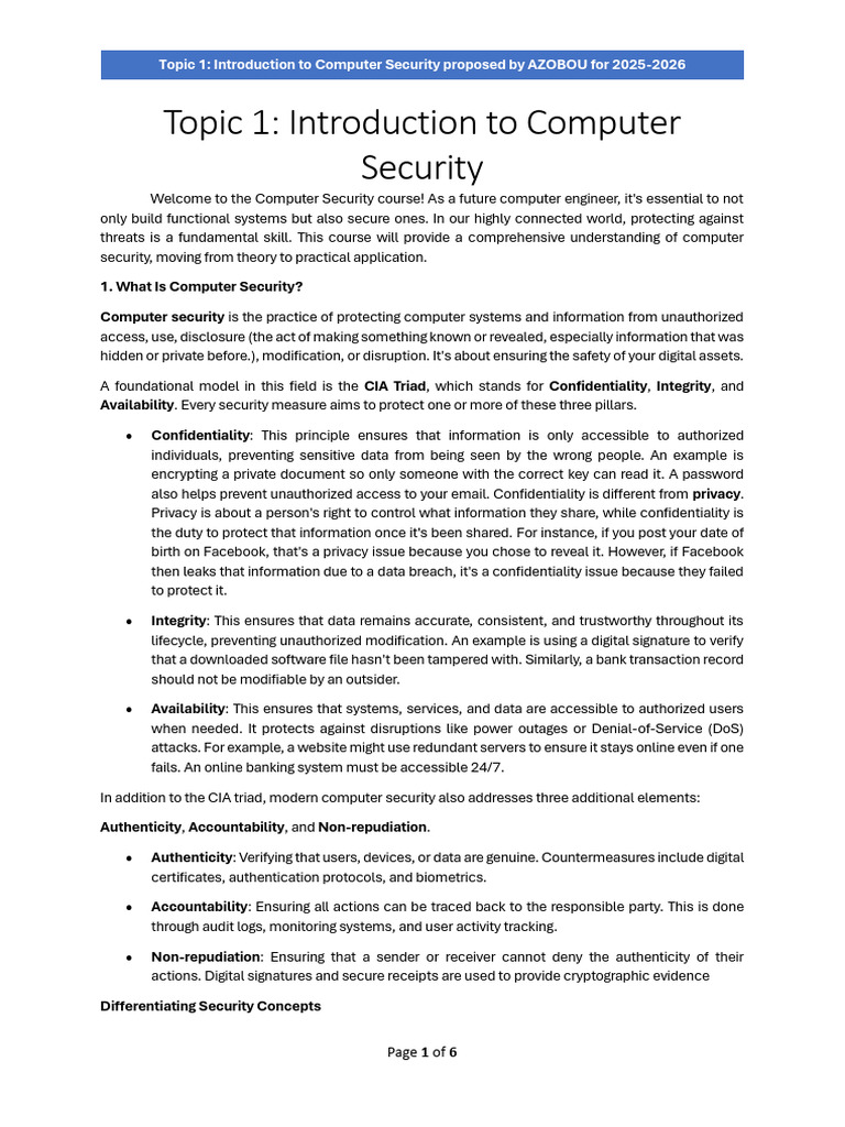 Introduction to Computer Security Course | PDF | Information Security ...