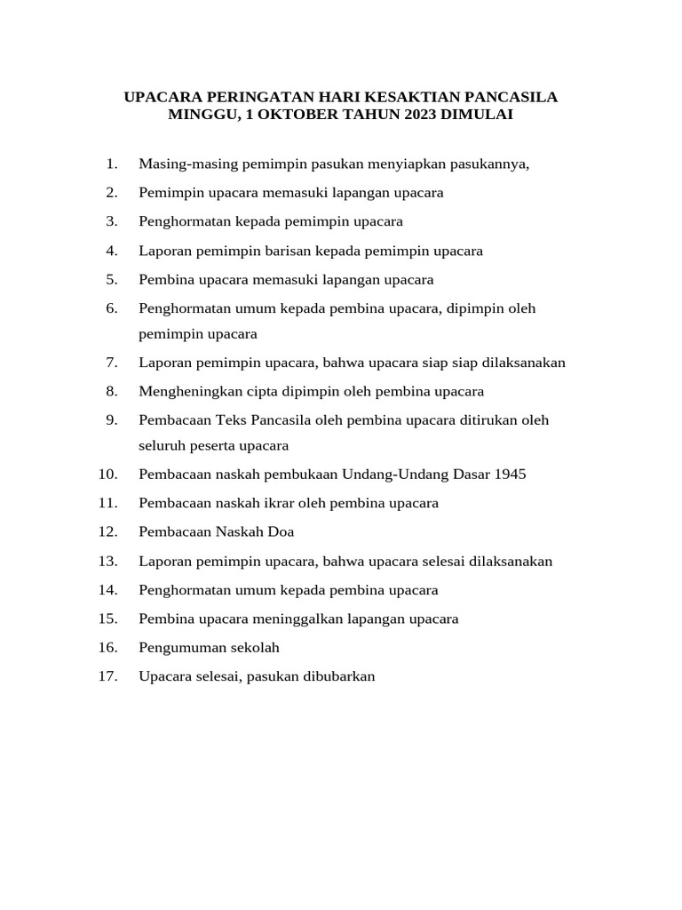 Upacara Hari Kesaktian Pancasila 2023 | PDF