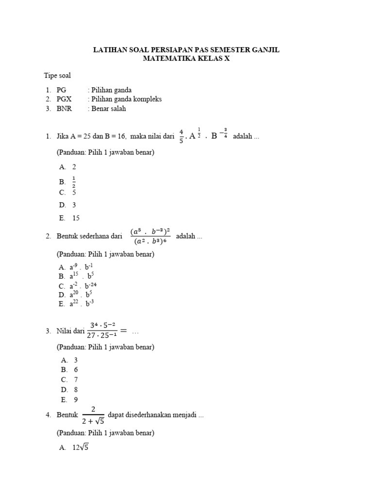 Latihan Soal Persiapan PAS Ganjil Kelas X_2025 2026(7)(1) | PDF
