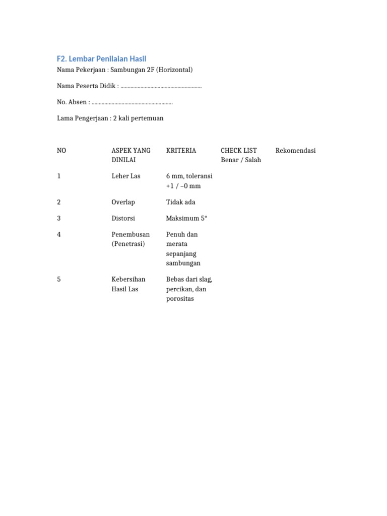 Penilaian Hasil Sambungan Las 2F | PDF