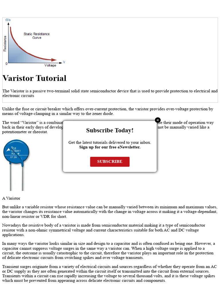 Varistor and The Metal Oxide Varistor Tutorial | PDF | Electrical ...