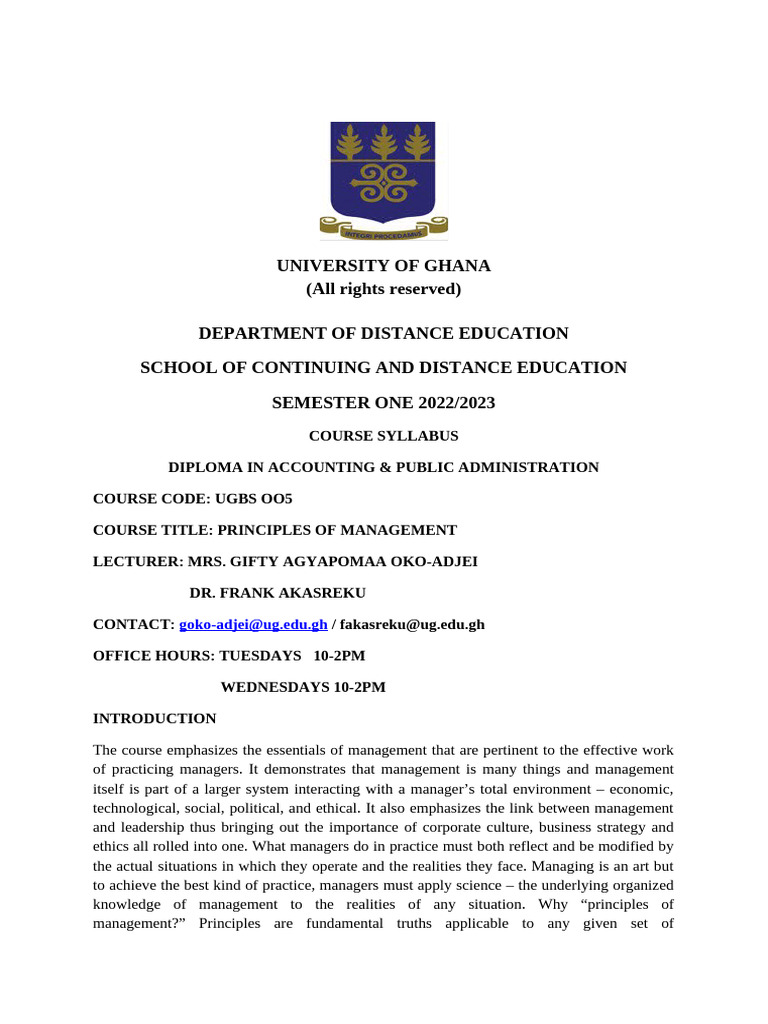 Principles of Management Syllabus | PDF | Theory | Science