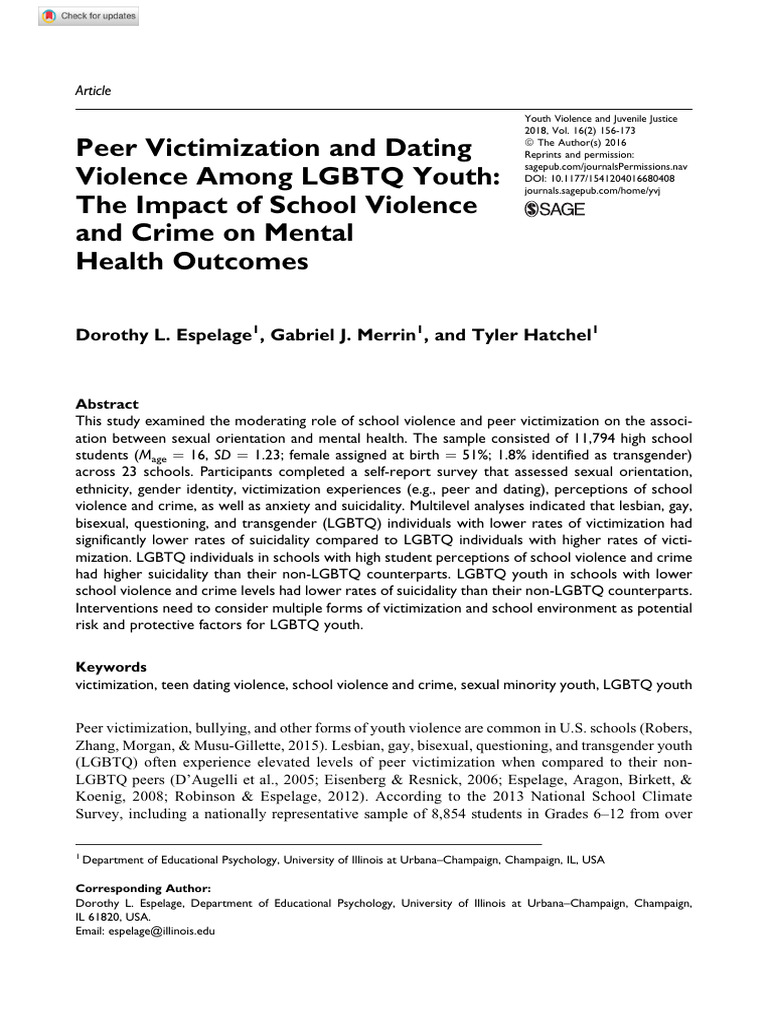 Espelage Et Al 2016 Peer Victimization and Dating Violence Among Lgbtq ...
