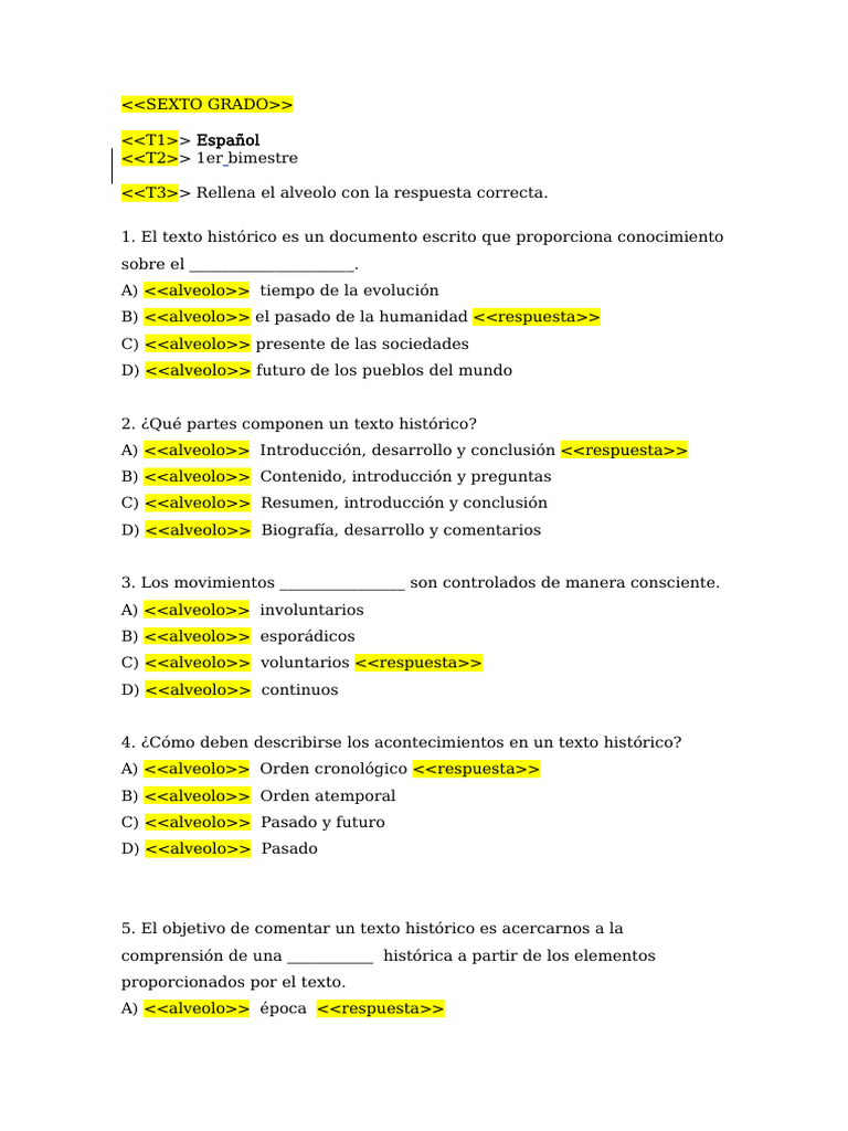 Preguntas de Historia para Sexto Grado | PDF