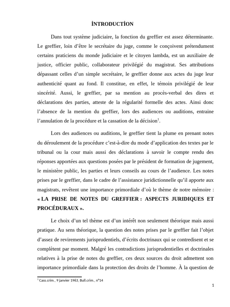 Prise de Notes du Greffier : Aspects Juridiques | PDF | Greffier ...