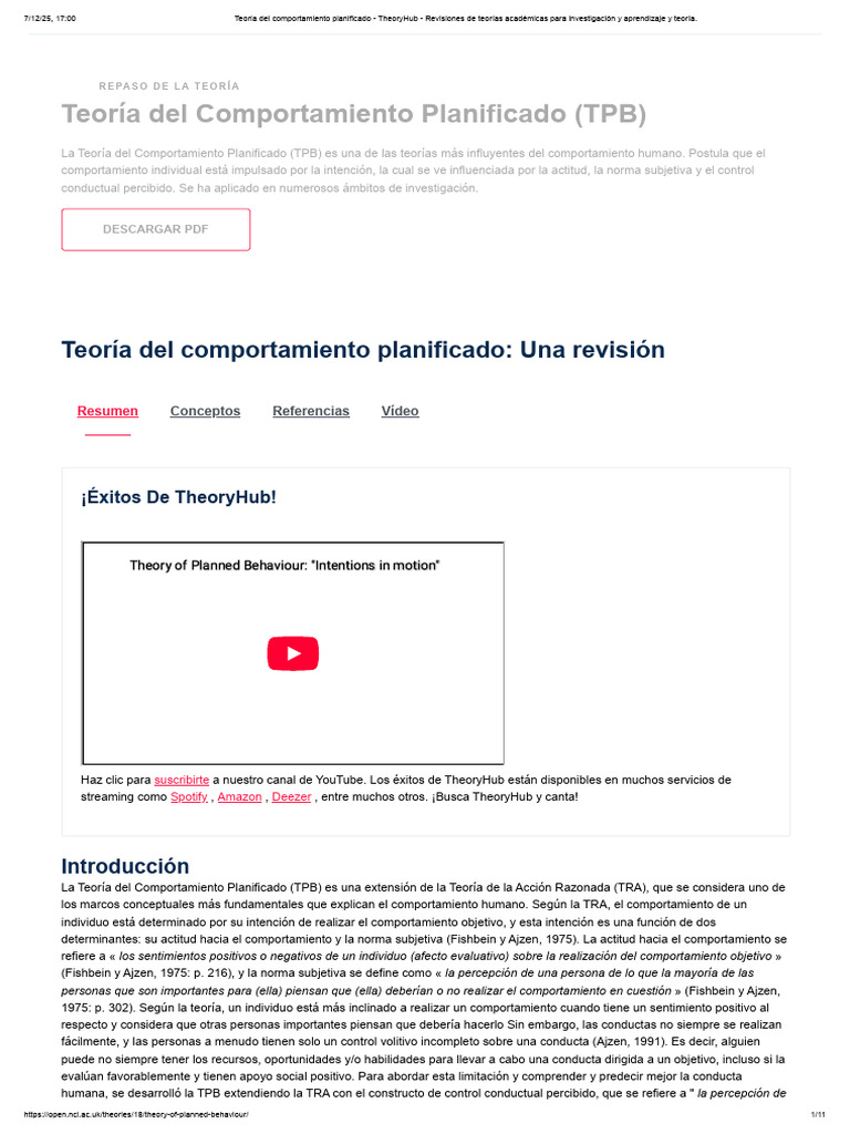 Teoría del Comportamiento Planificado | PDF | Comportamiento | Autoeficacia