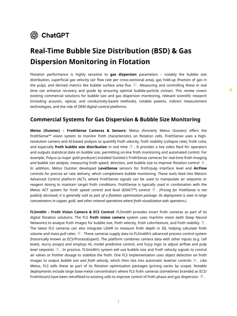 Real-Time Monitoring of Bubble Size in Flotation | PDF | Foam | Flow ...