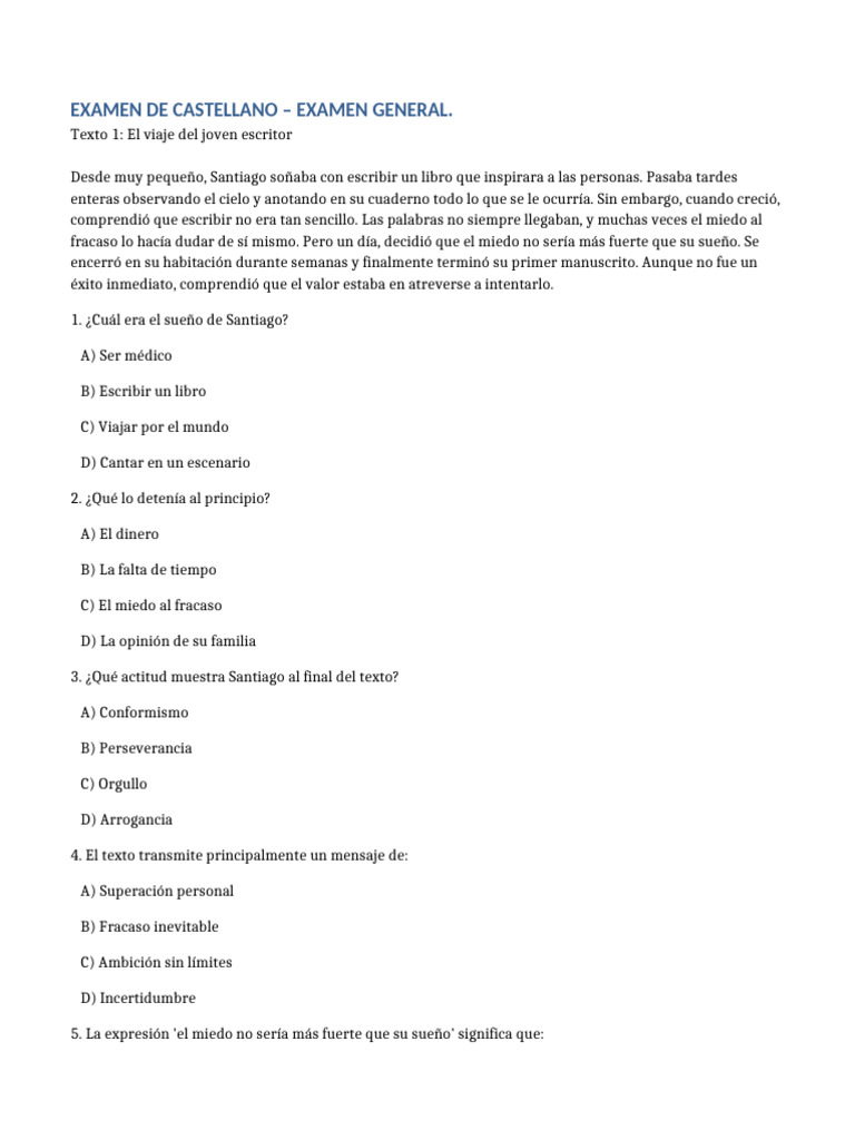 Examen Castellano Grado 9 | PDF | Pensamiento crítico | Creatividad