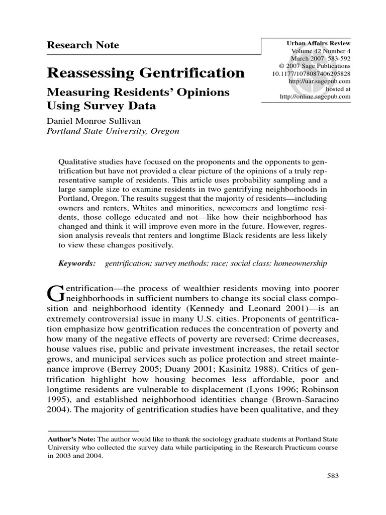 Sullivan 2007 Reassessing Gentrification | PDF