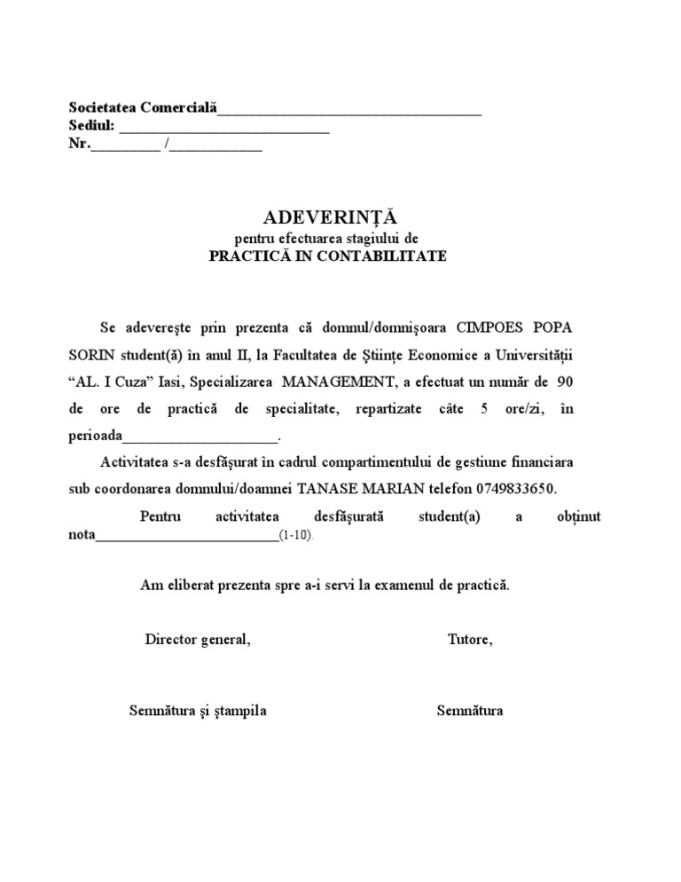 Adeverinta Practica